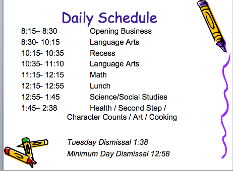 Mrs. Sherry's First Grade Class: Weekly Schedule