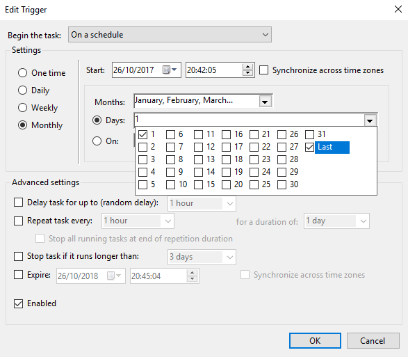 Value does not fall within the expected range - Task Scheduler