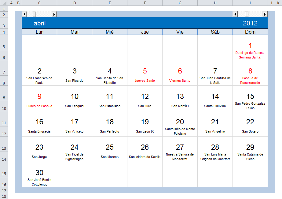 Excel práctico para todos: Calendario con fiestas