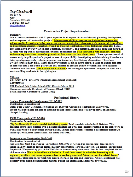 Construction Superintendent Resume Format in Word Free Download