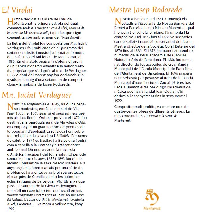 El Virolai, un himne a la Mare de Déu de Montserrat