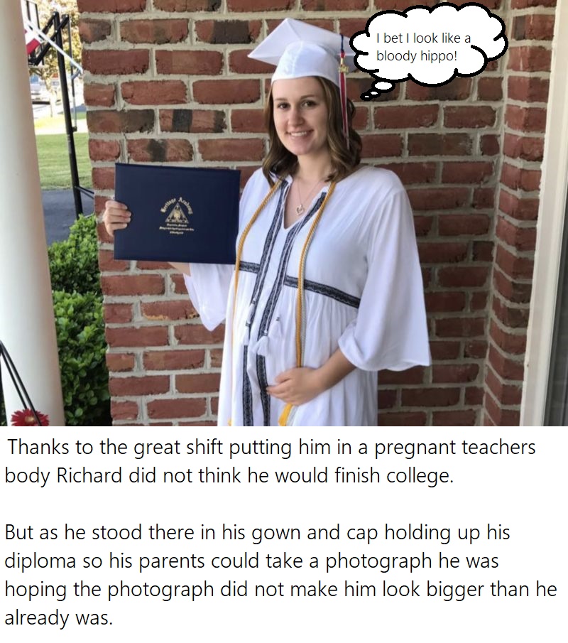 M2F Body Swap Caption By AG: Never thought I would graduate.