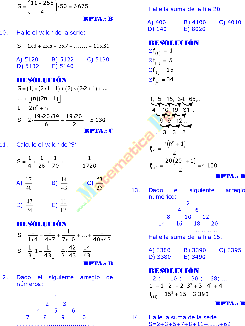 SUMATORIAS EJERCICIOS RESUELTOS DE RAZONAMIENTO MATEMÁTICO ...
