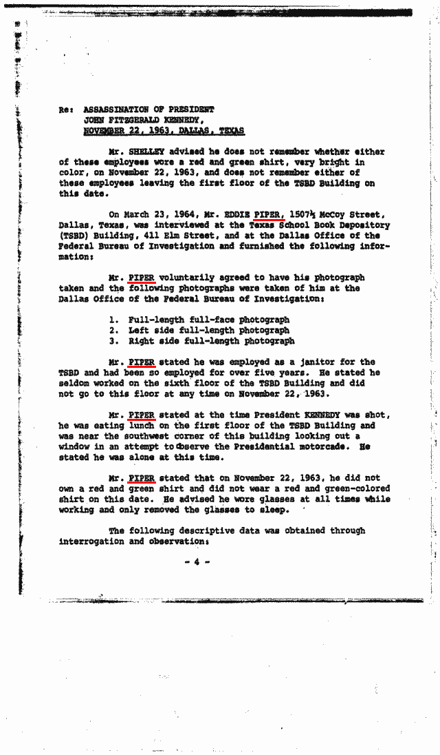 Asesinato de JFK: Edie Piper: una declaración contradictoria y posible ...