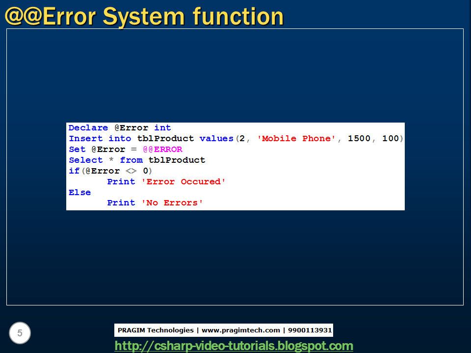Sql server, .net and c# video tutorial: Part 55 – Error Handling in SQL ...