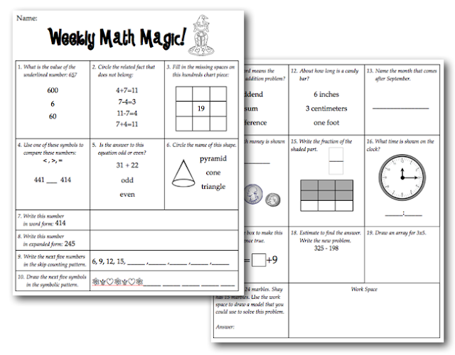 Weekly Math Magic Freebie! - Sunny Days in Second Grade