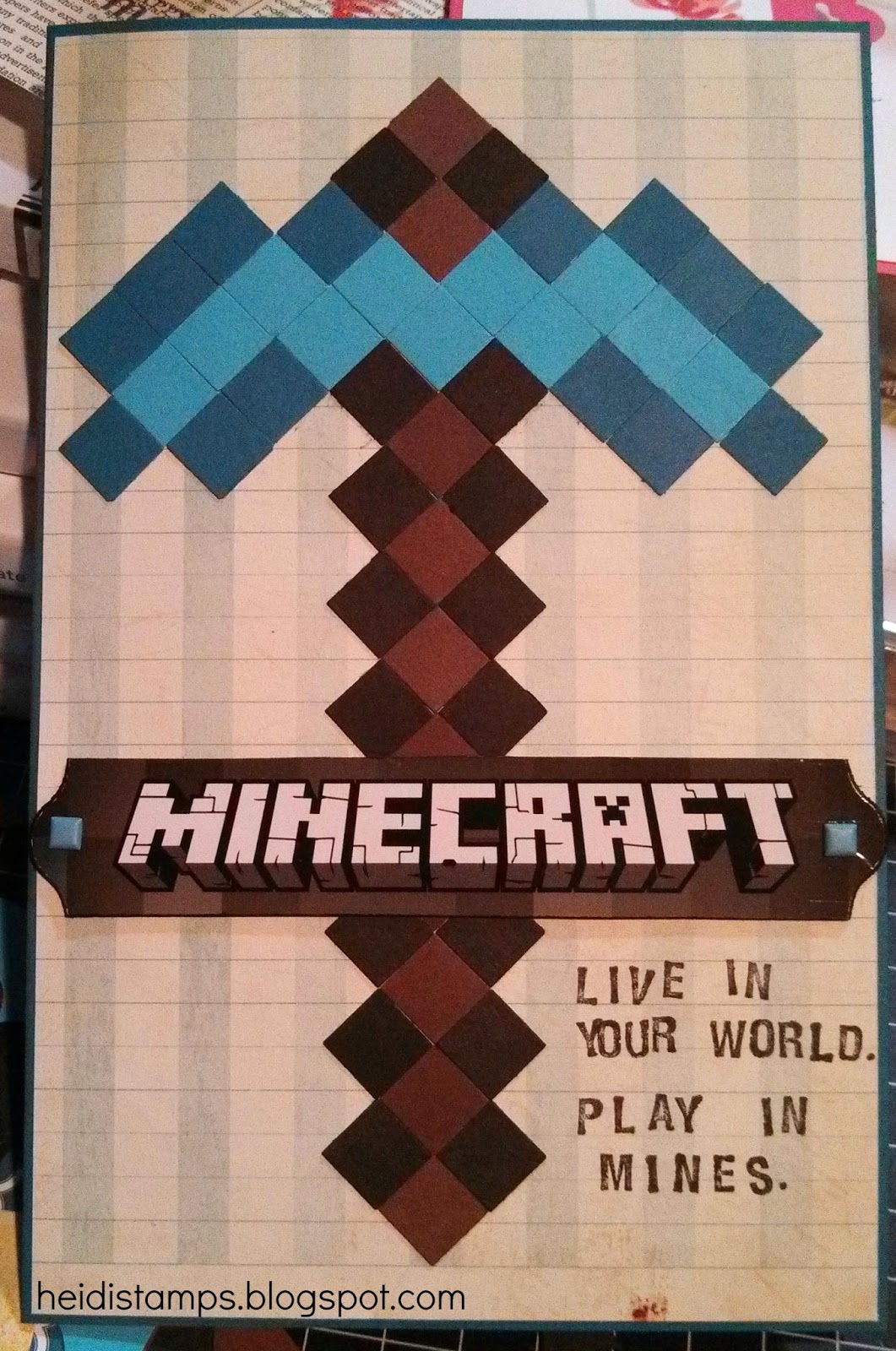 Heidi Stamps: Minecraft Pickaxe Birthday Card.