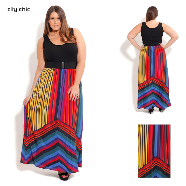 Larc Dream Plush - Plus Size: Rainbow Striped Maxi Dress for Plus Size
