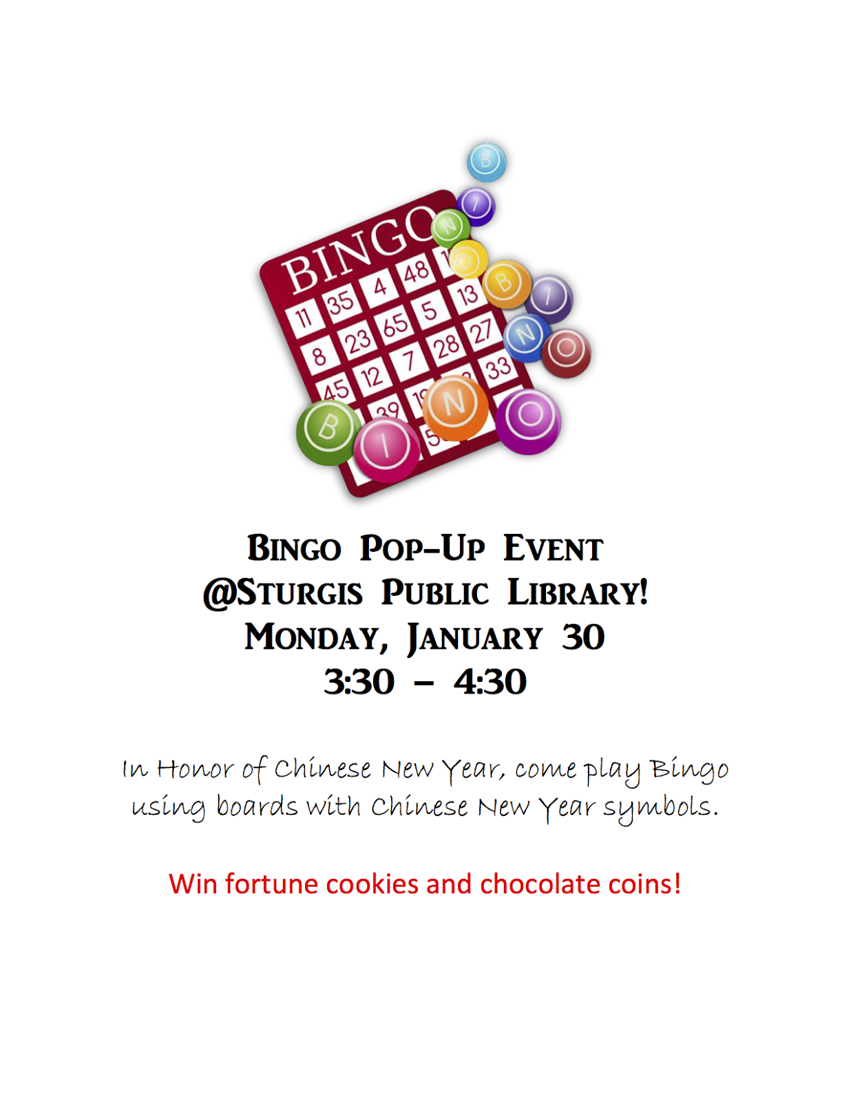 Sturgis Public Library: BINGO Pop-Up Event! (Monday, January 30, 2017 ... Sturgis Public Library: BINGO Pop-Up Event! (Monday, January 30, 2017 ...