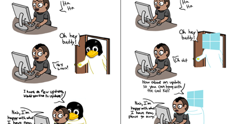 Windows updates vs Linux updates : A Cartoon - Techeia.com
