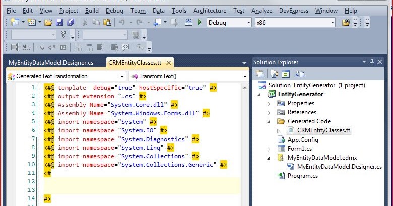 Learning CRM 2011: Generate Entities from SQL using CRM 2011