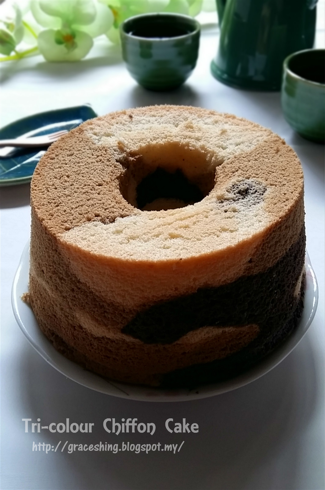 Grace's Blog 欣语心情: 三色戚风蛋糕 Tri-colour Chiffon Cake
