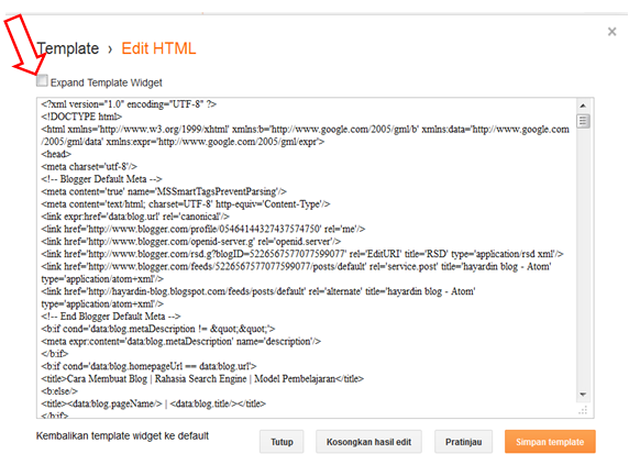 7 Langkah Mudah Cara Mencari Kode HTML Pada Template Blog - HAYARDIN