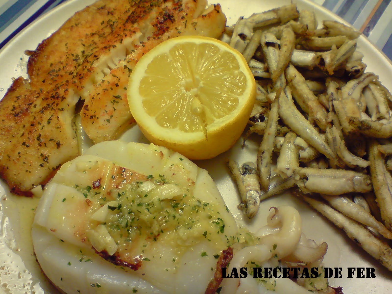 Las recetas de Fer: PESCAITO FRITO, MERLUZA AL HORNO Y SEPIA A LA PLANCHA