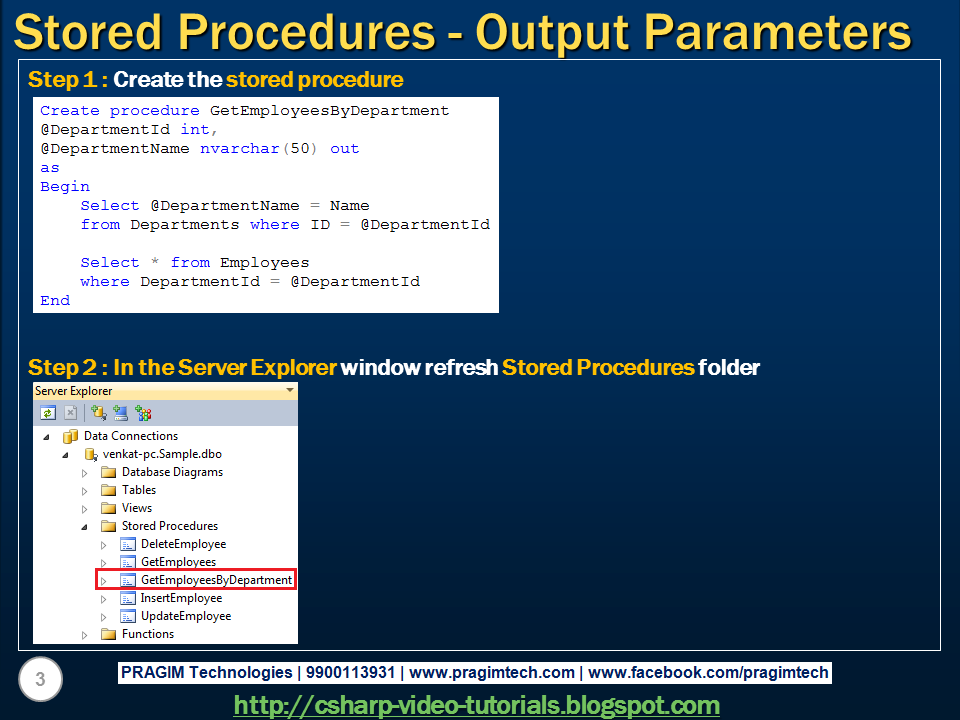 Sql Server Net And C Video Tutorial Part 6 Stored Procedures With Output Parameters In 6969