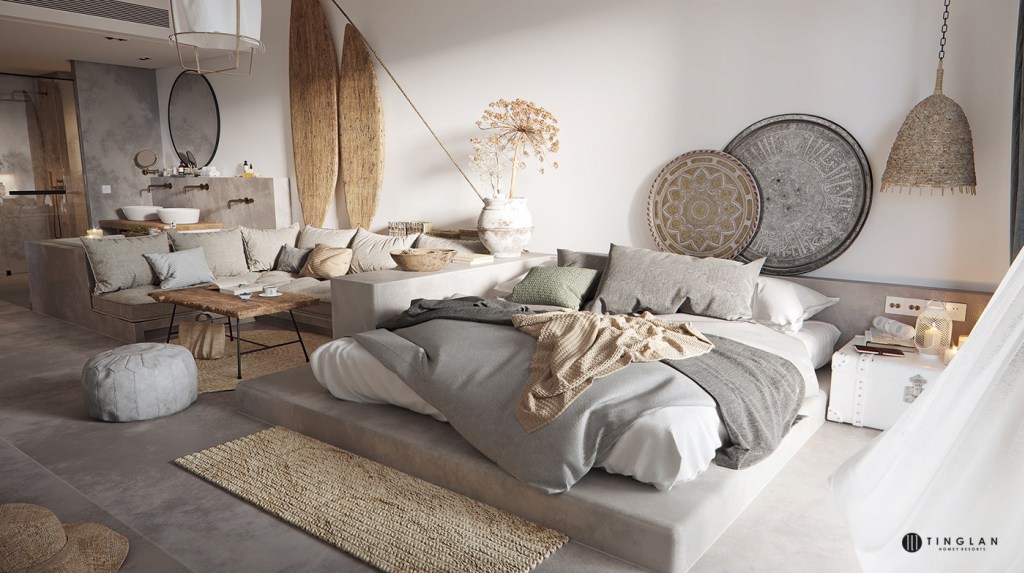 Boho-chic loft in earthy natural tones