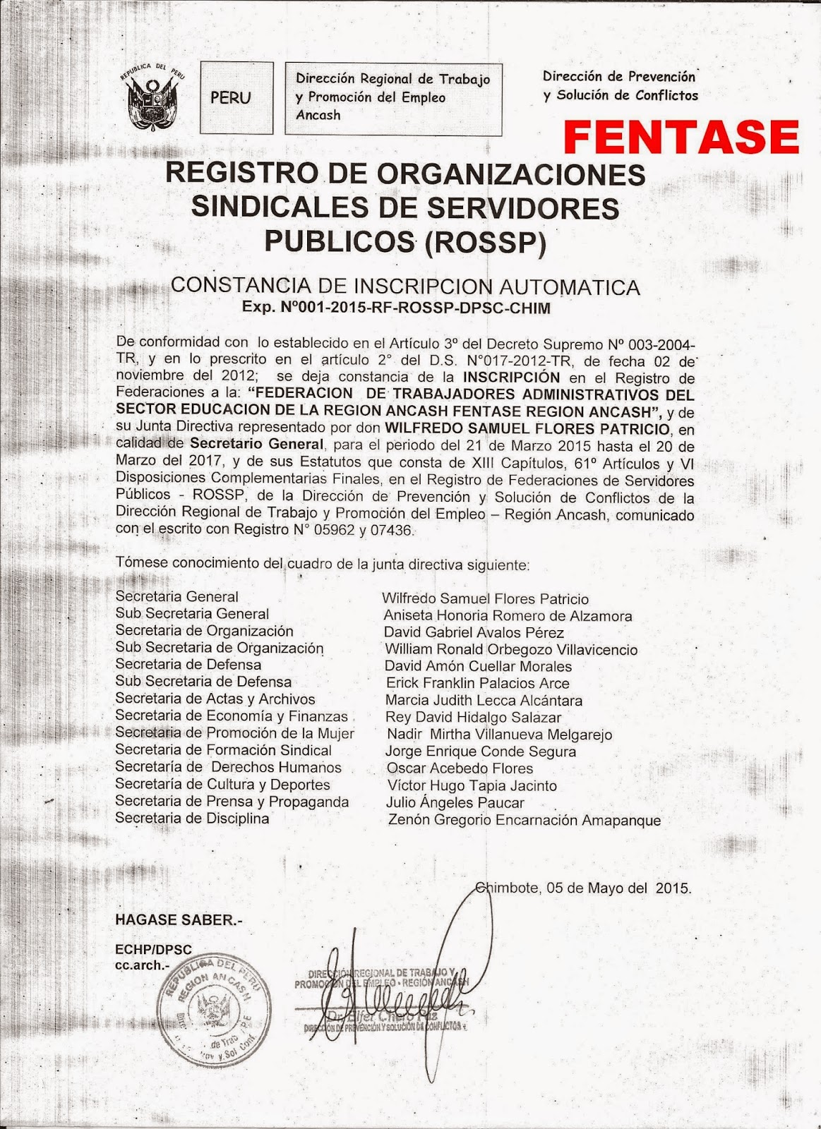 FENTASE REGION ANCASH: DIRETRA ANCASH EMITE REGISTRO DE ORGANIZACIONES ...