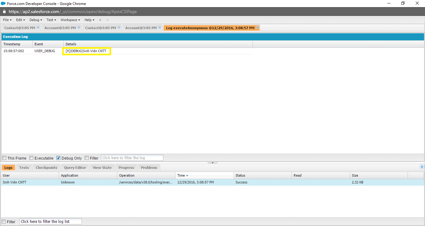 Tổng quan các thành phần của Salesforce Developer Console | Sinh Viên CNTT