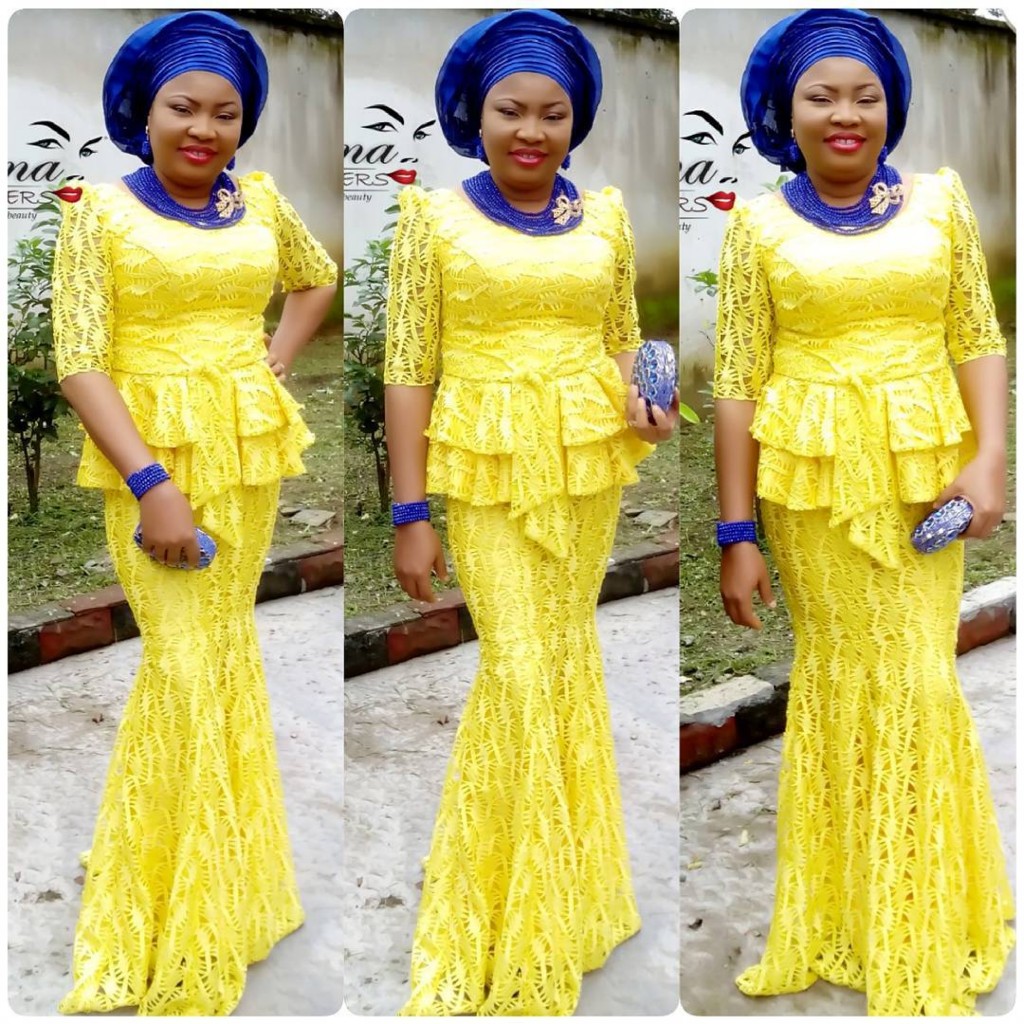 Beautiful Yellow Lace Skirt and Blouse Style - DeZango
