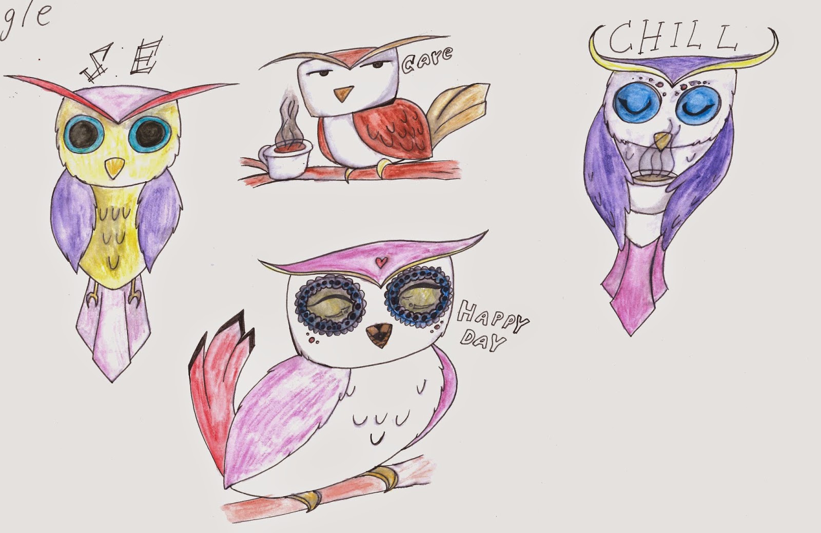 Design og arkitektur 2.året: Skisser av nordiske fugler og villdyr.