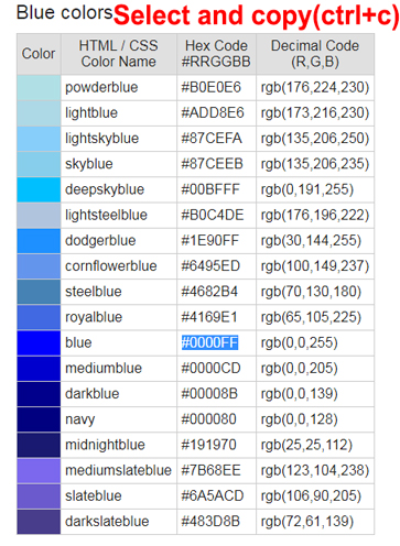 List Of Html Color Codes Youtube