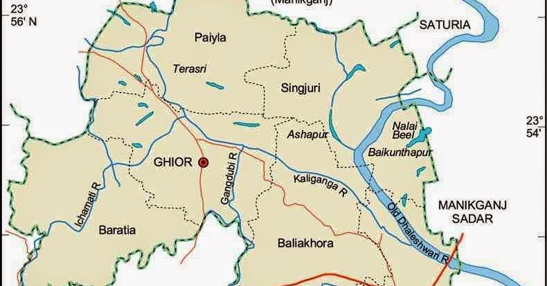 Ghior Upazila Map, Manikganj District, Bangladesh