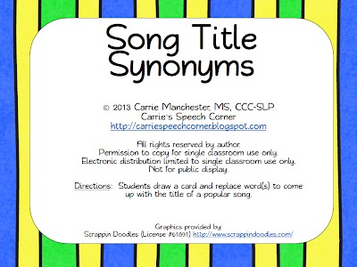 Carrie's Speech Corner: Song Title Synonyms {Freebie}