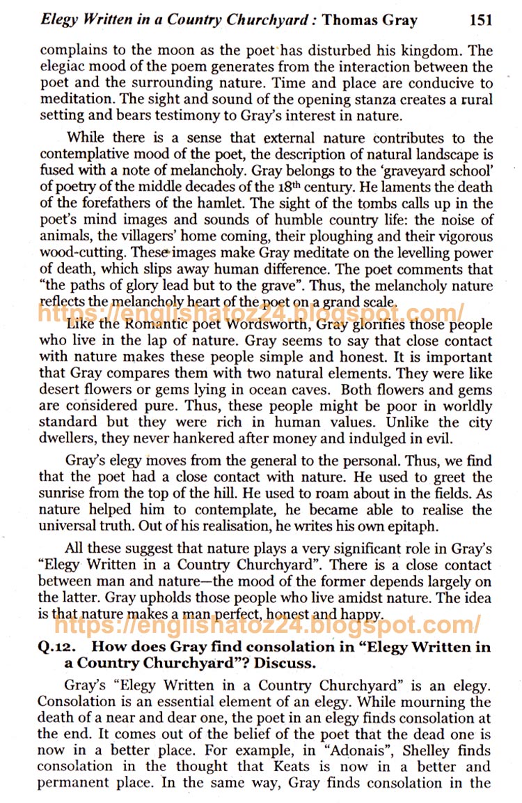 Board Questions with Answers (Elegy written in a country churchyard ...