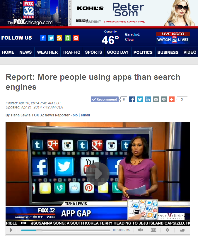 Hindsight : FOX REPORT - MORE PEOPLE USING APPS THAN SEARCH ENGINES