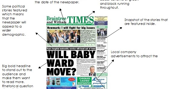 A2 Media Newspaper Project: Annotated Newspaper Front Pages