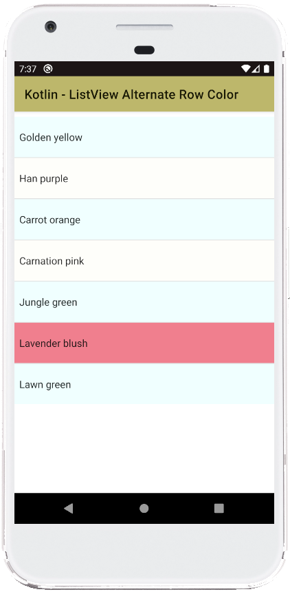 Android Kotlin Listview Alternate Row Color With Ripple