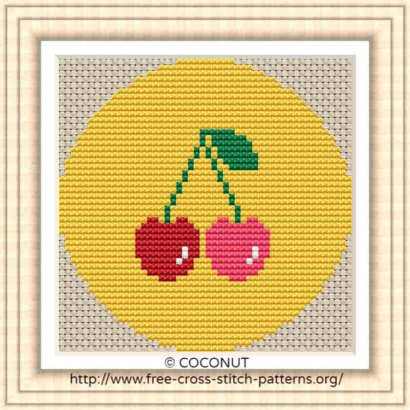 CHERRY FRUIT ICON, FREE AND EASY PRINTABLE CROSS STITCH PATTERN | Free ...