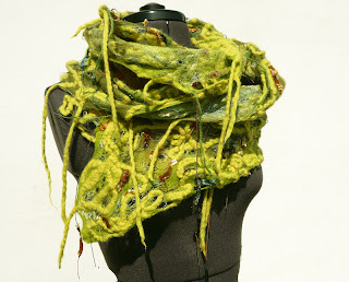 JaneBoFELT: Olive green wool felted fish net scarf