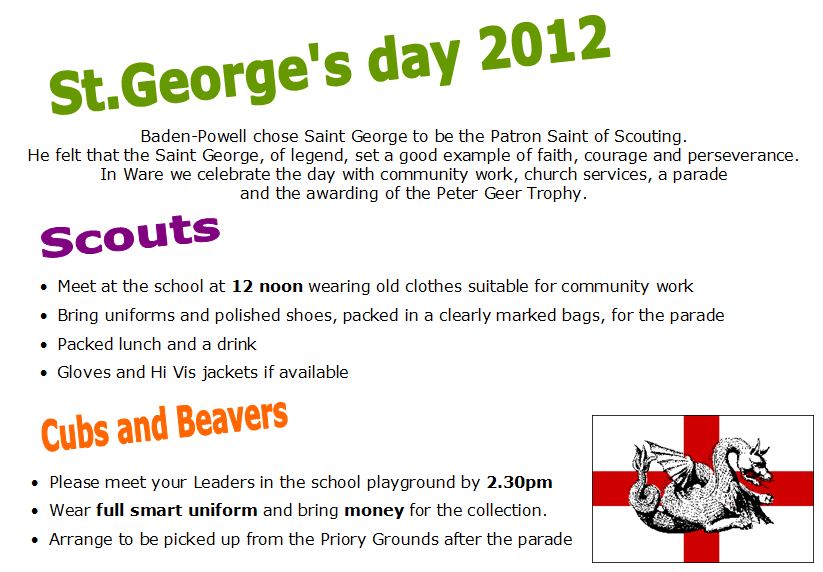 3rd Ware Scout Group: St.George's day 2012