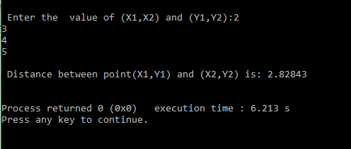 Write a C++ Program to find the distance between two points