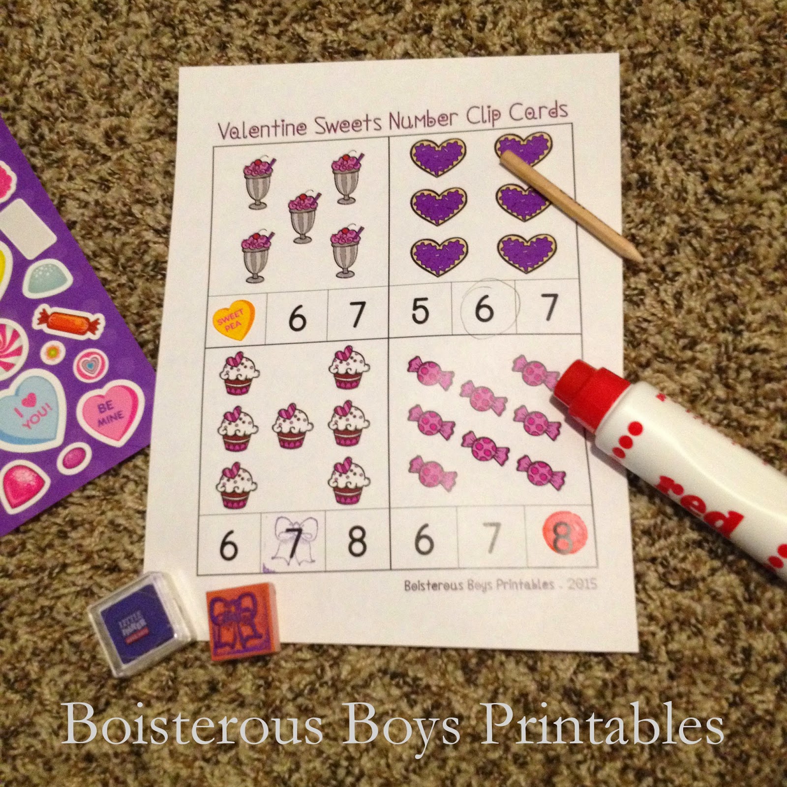 Boisterous Boys Printables: Prep and Using Clip Cards with Valentine ...
