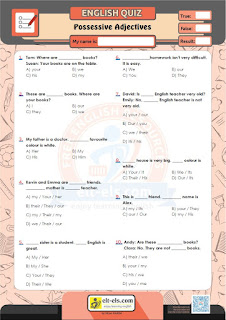 Possessive Adjectives - Multiple Choice Test | www.elt-els.com