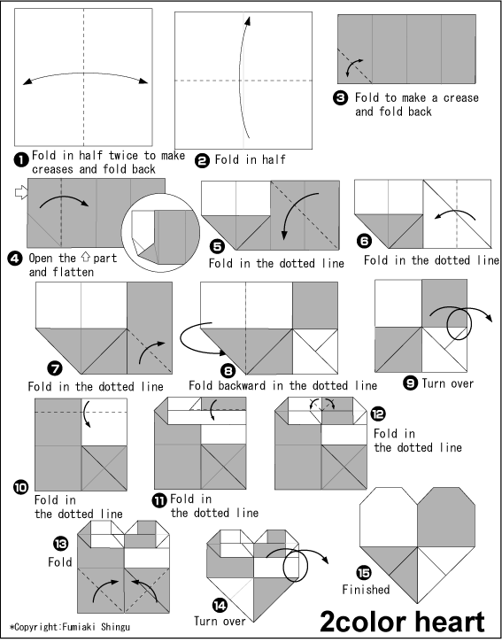 Two color heart 2 - Easy Origami instructions For Kids