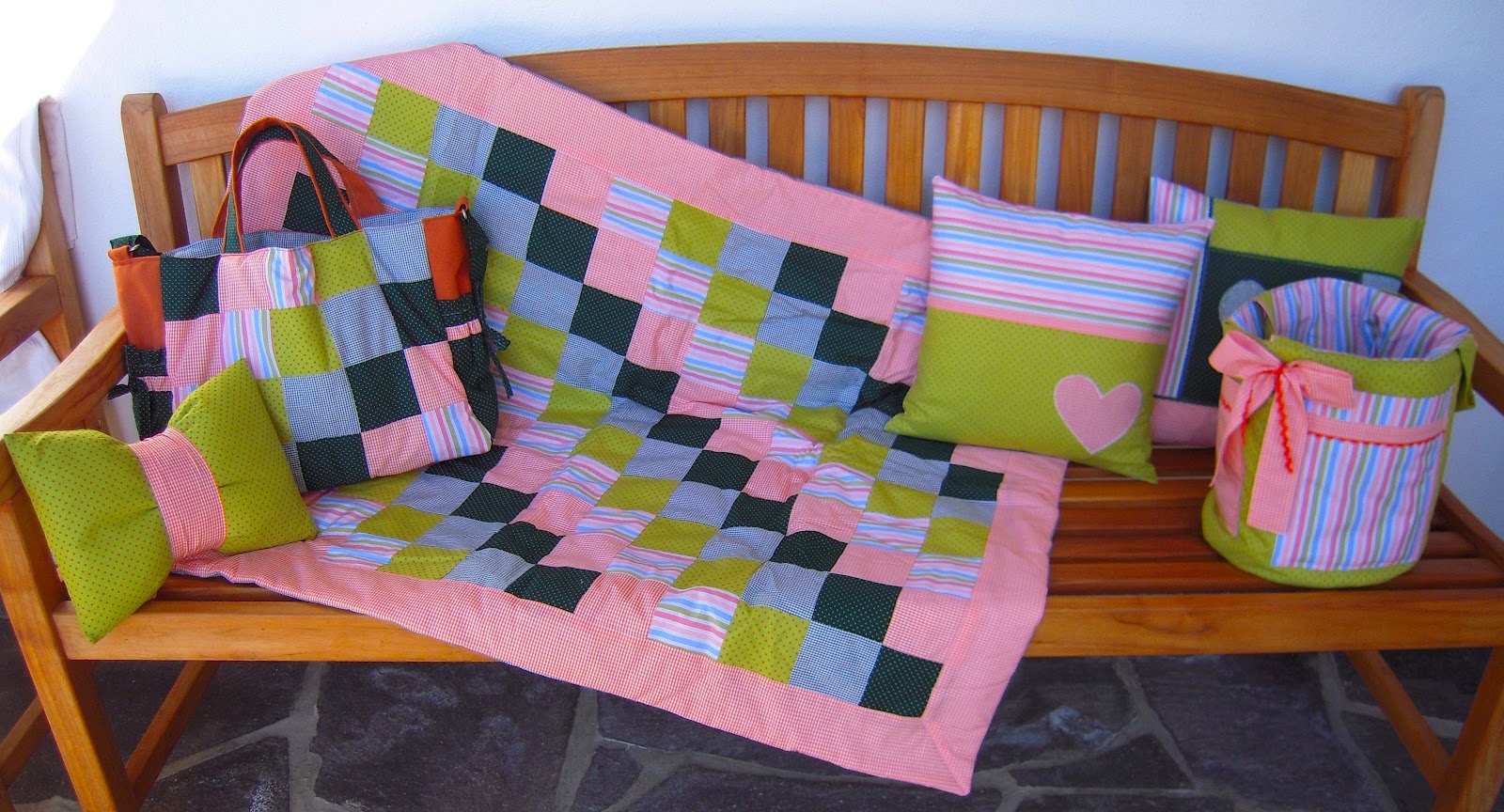 d'Inge: Patchwork-Babydecke grün/orange