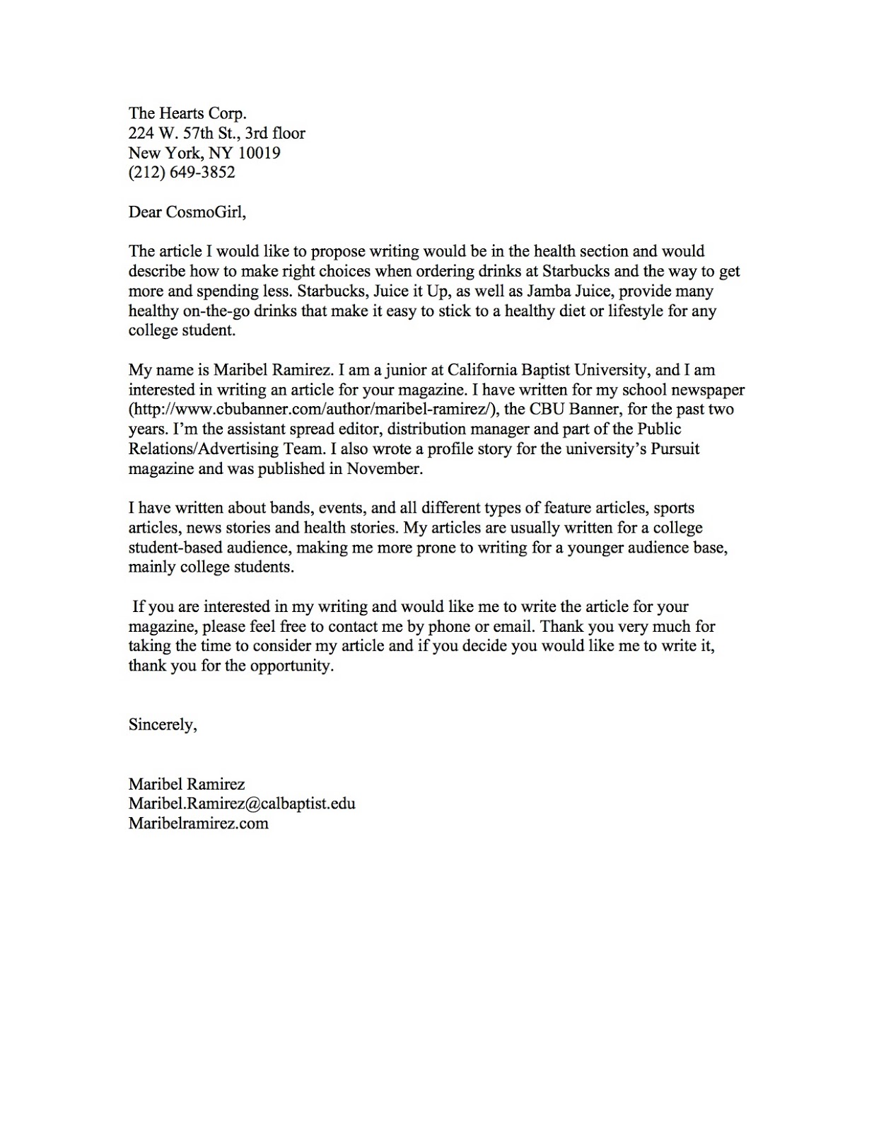 Applied Journalism Production: Query Letter