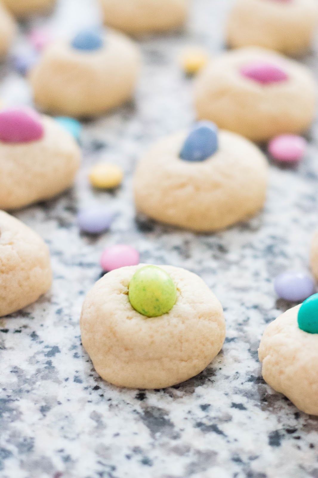Easter M&M Thumbprint Cookies