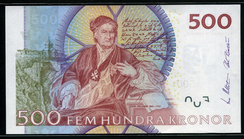 Swedish banknotes 500 kronor note, King Carl XI of Sweden.