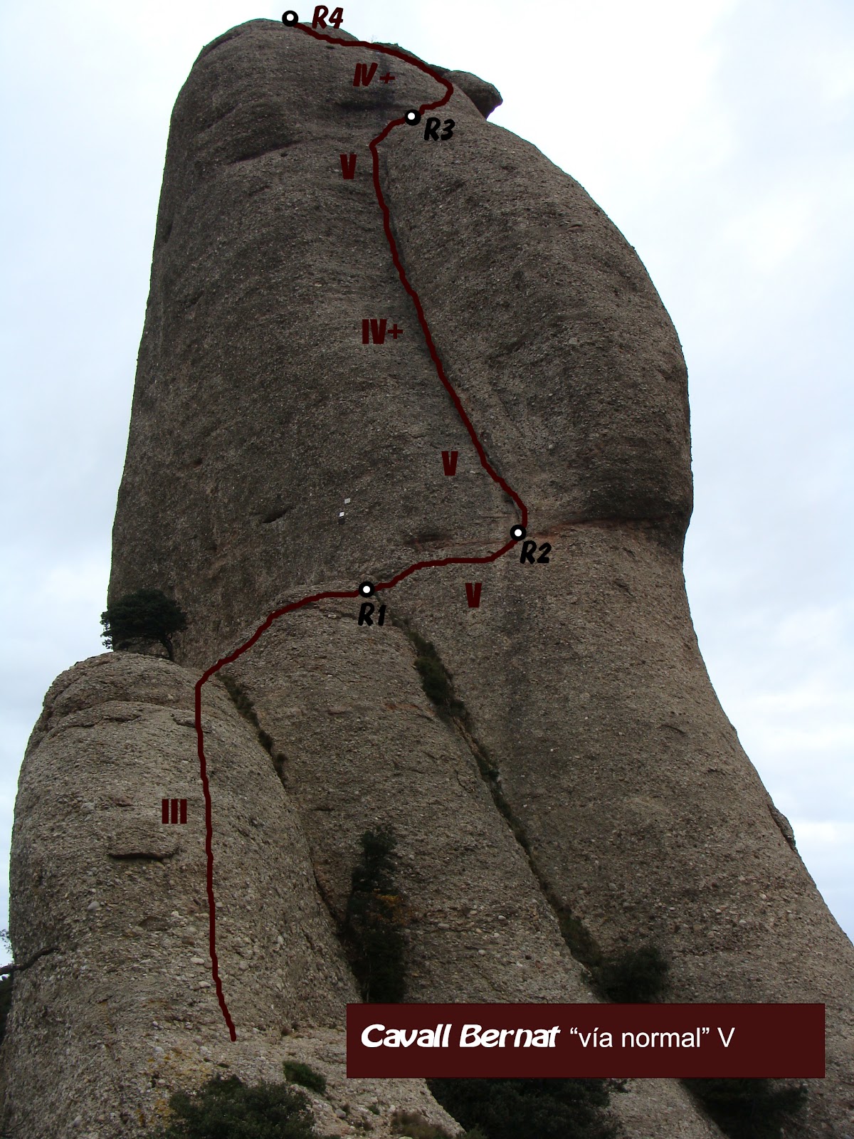 En la vertical: "vía normal" al Caball Bernat
