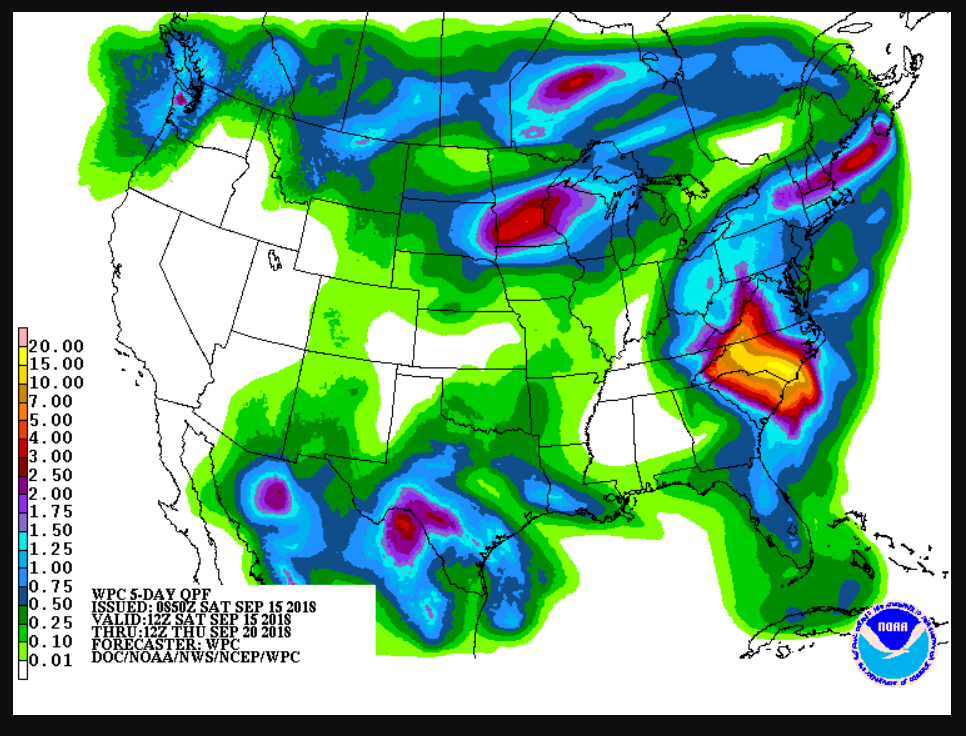 Rainfall forecasts and rainfall totals from Hurricane Florence
