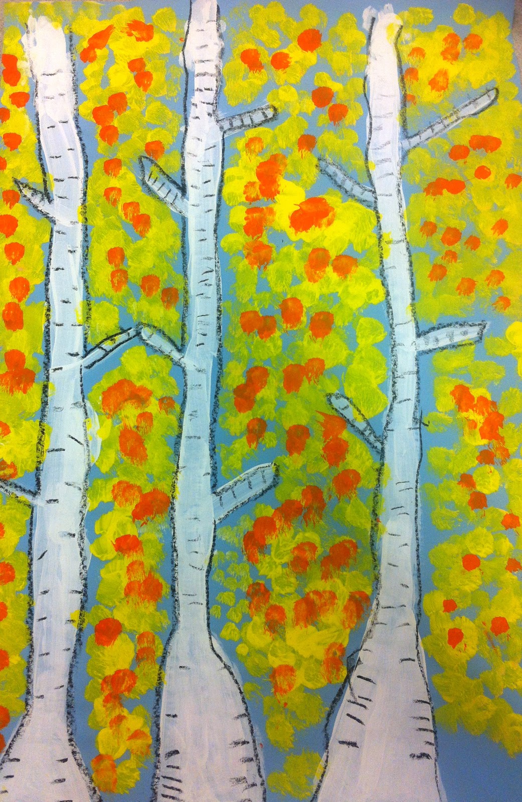 Expression of Imagination: Fall Birch Trees by 2nd Grade