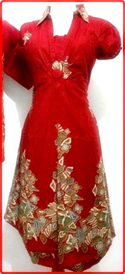 Model baju batik wanita modern warna merah