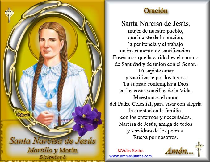 Santidad Ecuador: Estampita y Oración a Santa Narcisa de Jesús