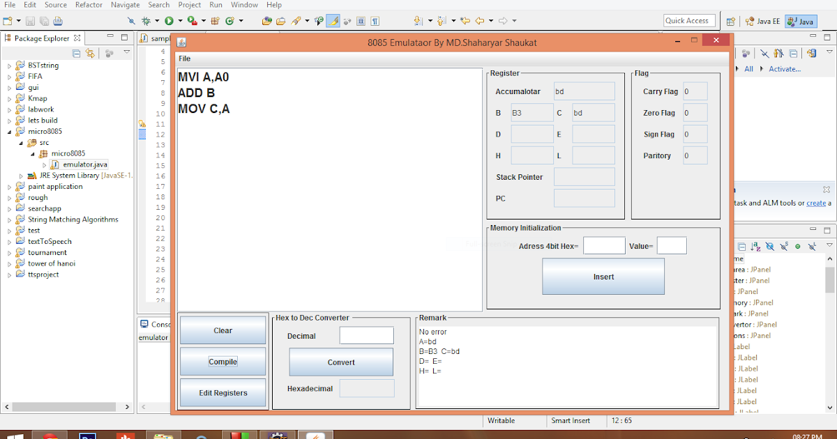 8085 emulator in java(GUI) source code ~ all about codes