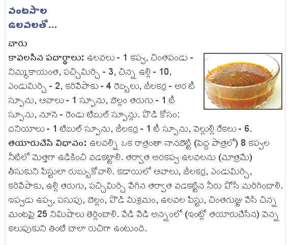 TELUGU WEB WORLD: ULAVALU SPECIAL RECIPES - ULAVA CHARU - ULAVA CHATNI ...