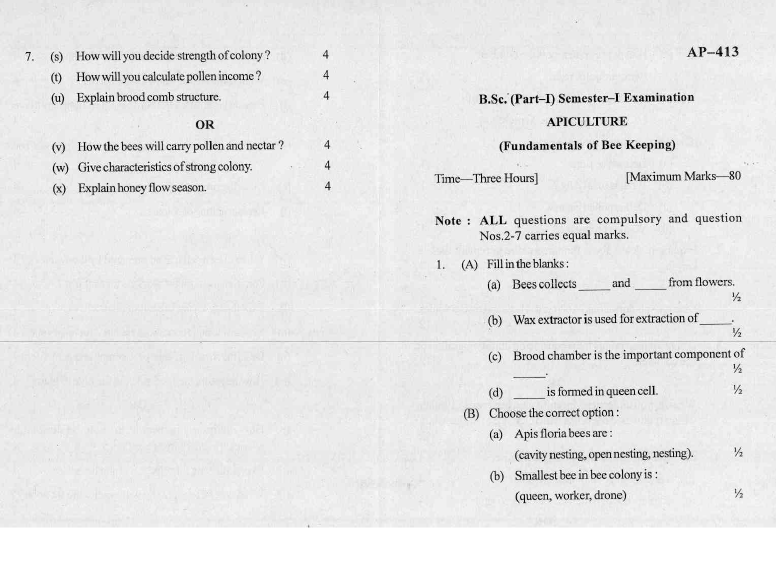 SGBAU B.Sc Agri Fundamentals of Bee Keeping 2015 Question Paper ...